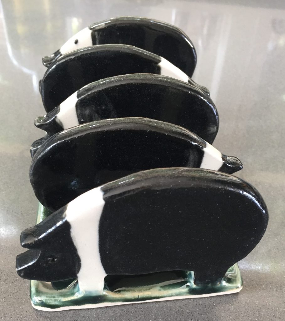 Black & white pig toast rack - Uffington Potter